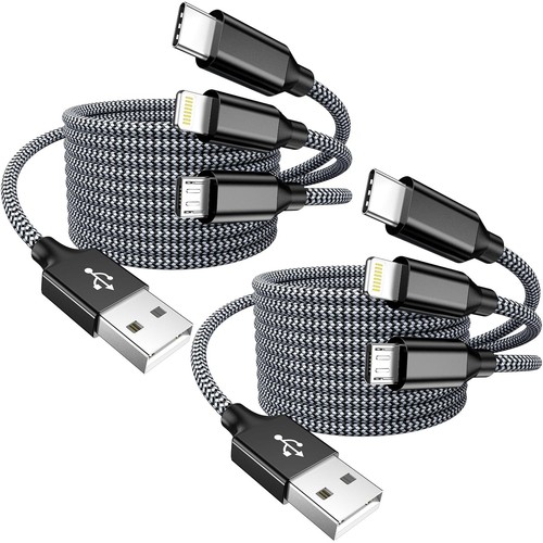 Multi Charging Cable 4ft 2Pack 3 in 1 Multi iPhone Charger Cable Nylon ...