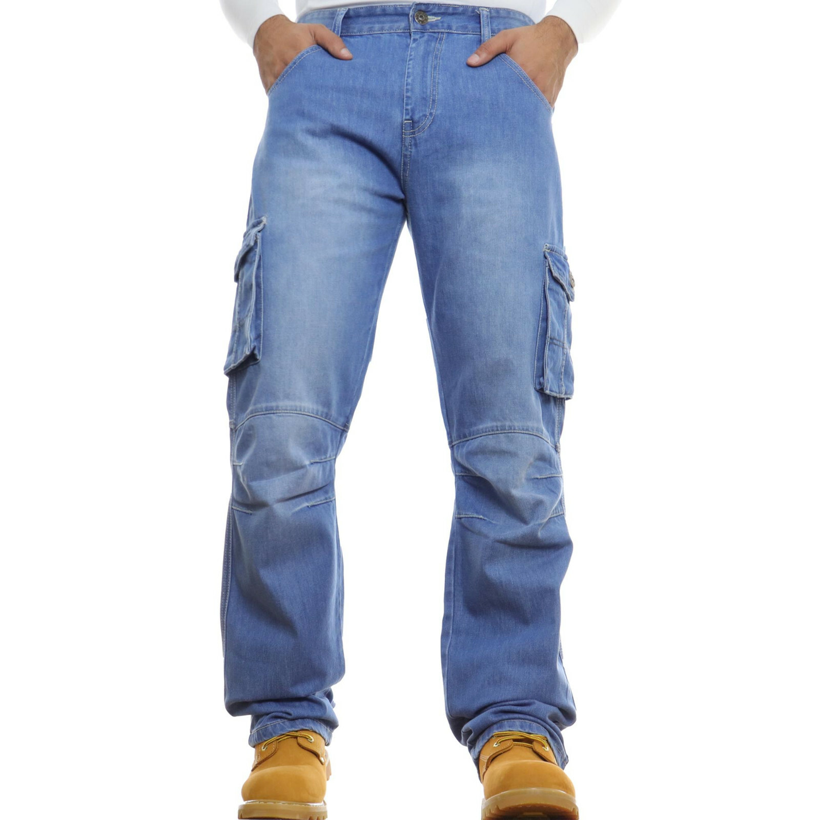 Mens CROSSHATCH Cargo Combat Jeans New Casual Work Relax Denim Pants ...