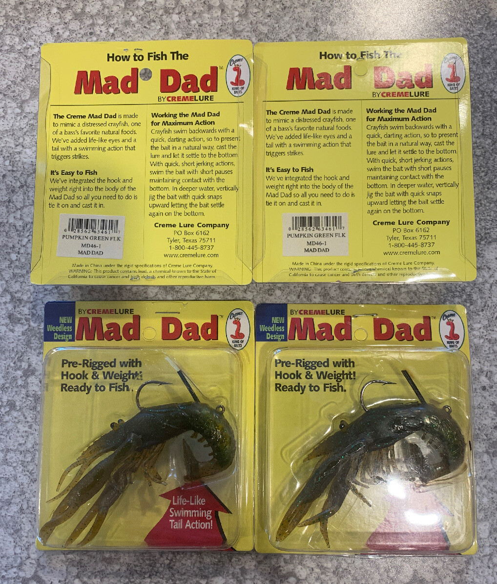 4 Packs Discontinued Hard To Find Mad Dad Crawfish Lure Pumpkin Green ...