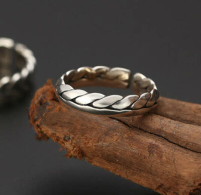 D07 Ring Braided Pattern Cable Pattern Sterling Silver 925 Adjustable ...