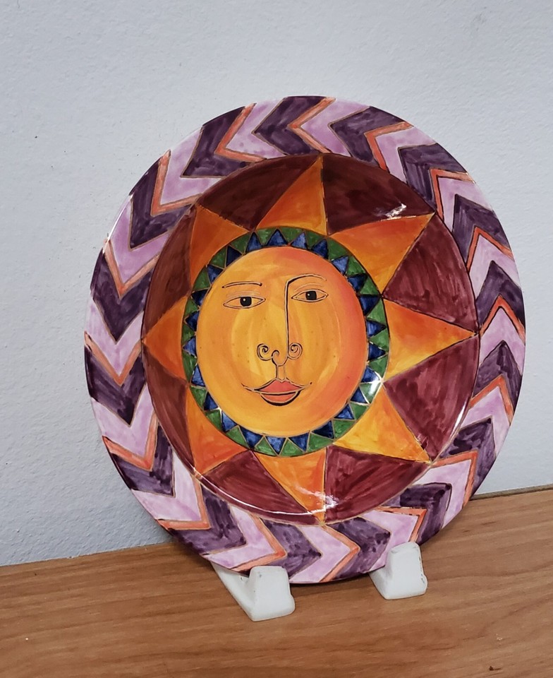 VTG MULTI COLORED SUN FACE DECORATIVE CERAMIC BOWL BY SONJA MADE IN B ...
