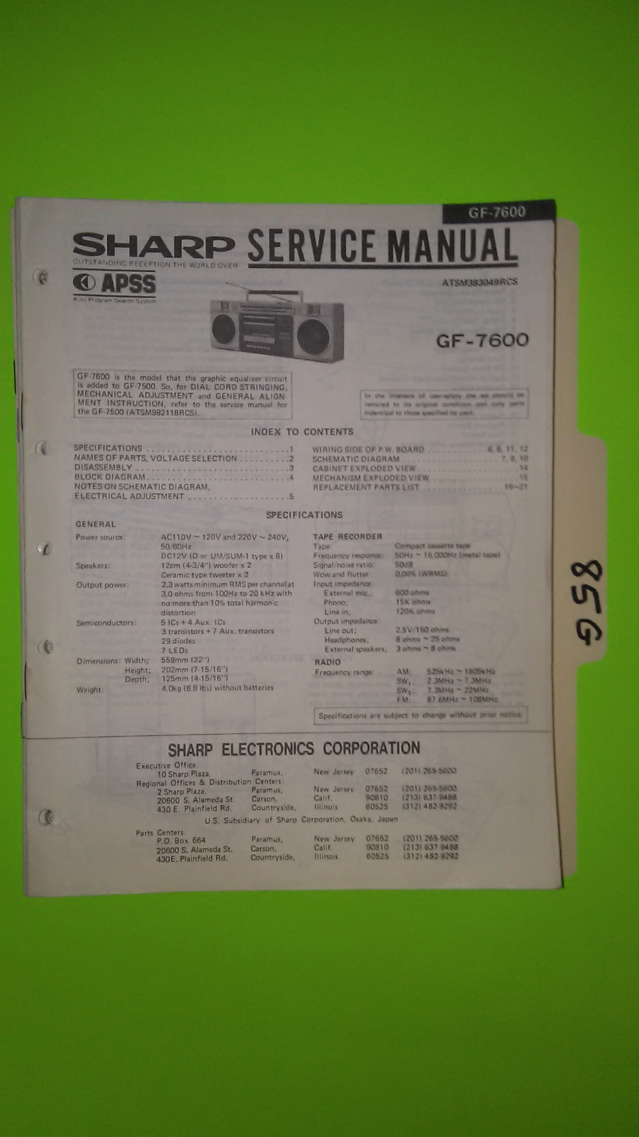 Sharp gf-7600 service manual original repair book stereo tape player ...