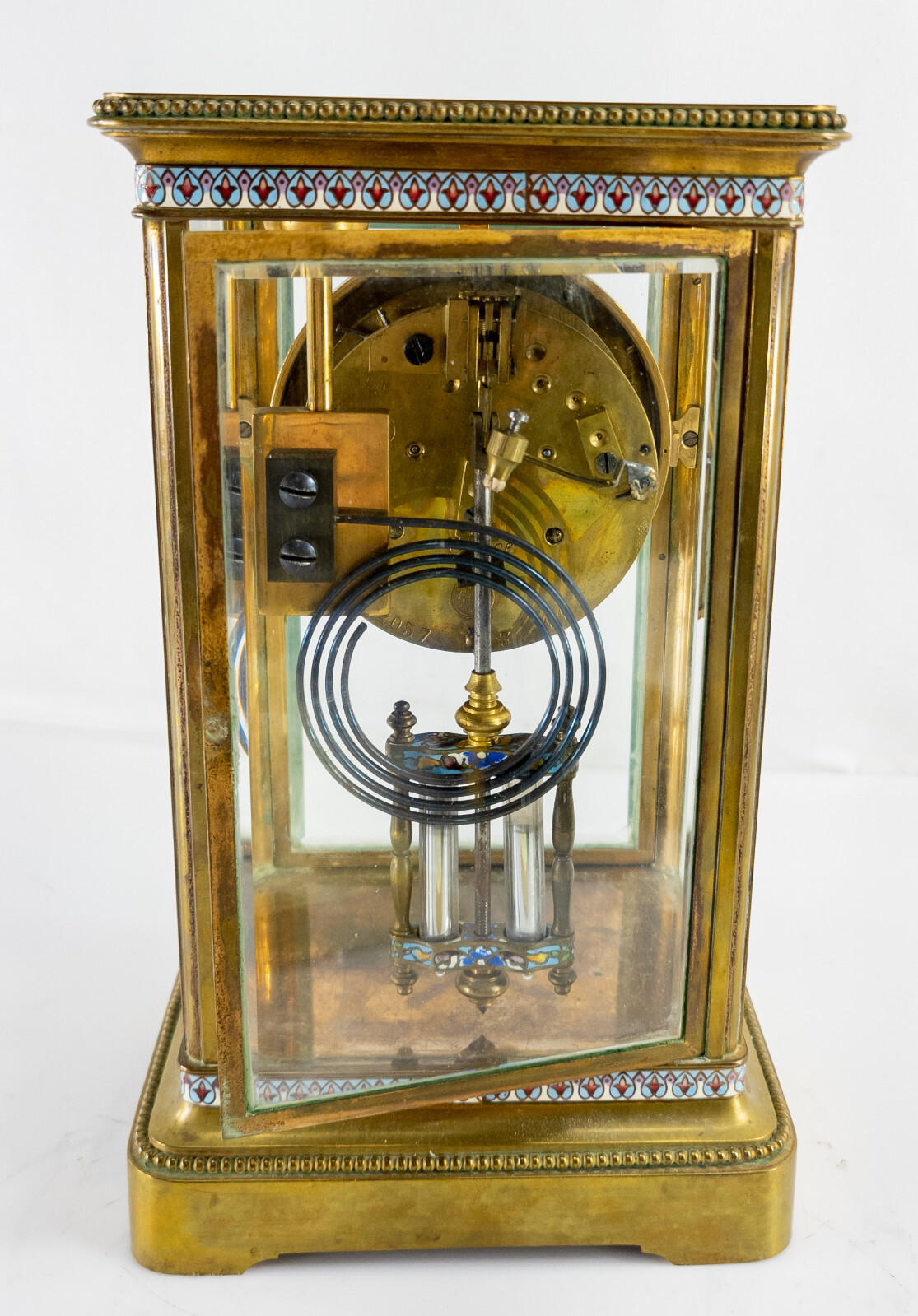 Antique French Bronze Champleve Enamel Crystal Regulator Clock Bigelow ...