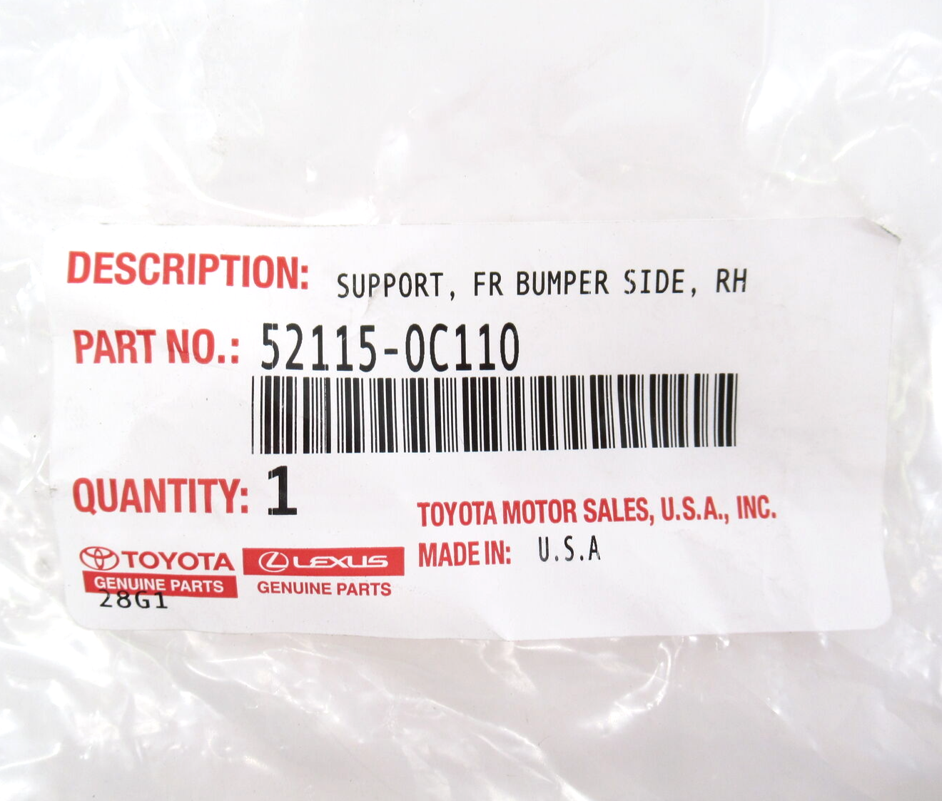 Genuine OEM Toyota 52115-0C110 Passenger RH Front Bumper Support 2014 ...