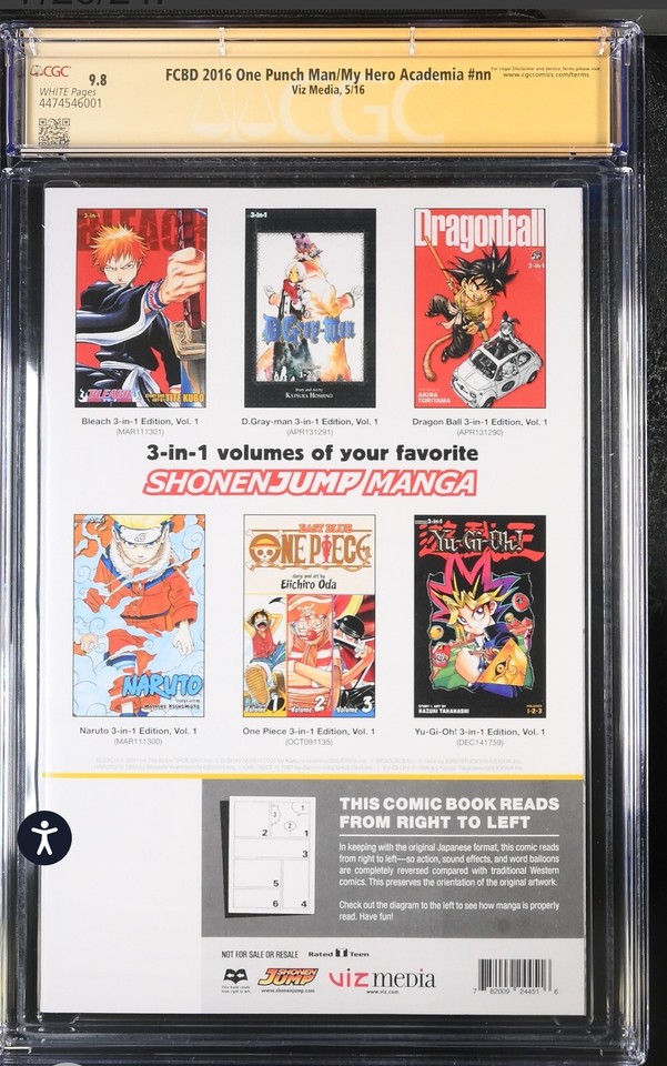 One Punch Man/My Hero Academia #1 SS MAX MITTELMAN SIGNED CGC 9.8 FCBD ...