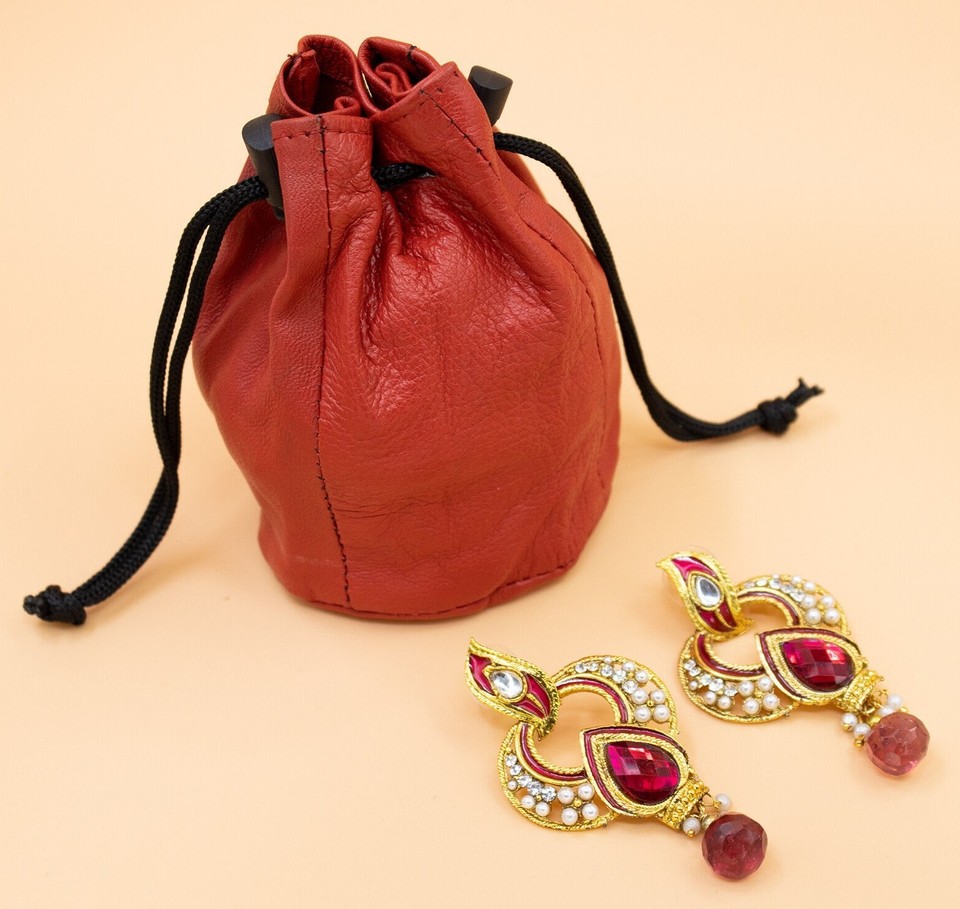 Soft Leather Round Drawstring Pouch Coin Soft Women Wrist Multiple ...