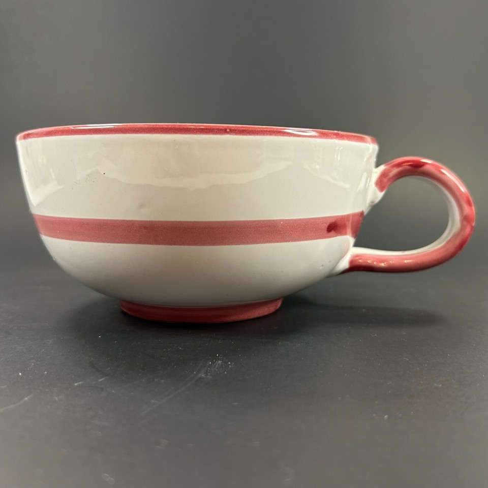 Italian Pottery Cappuccino Soup Coffee Mug Wide Low Bowl Red & White | eBay