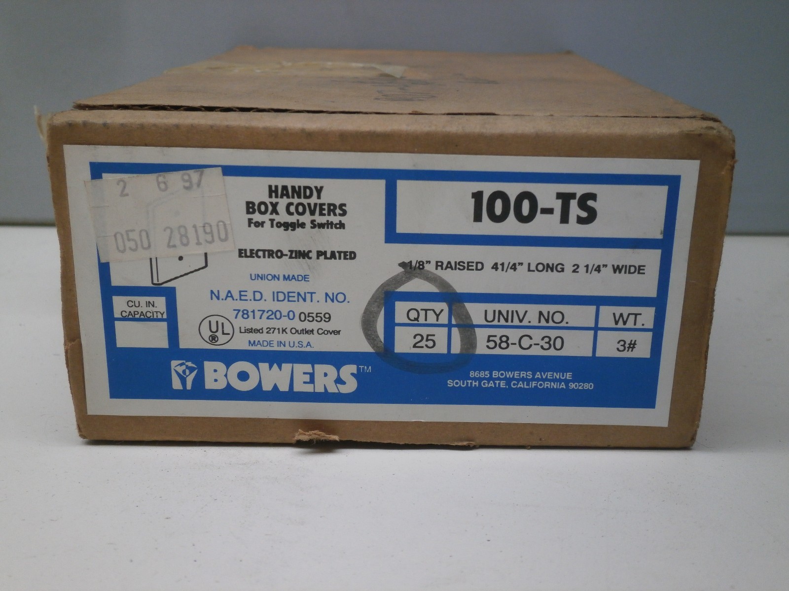(6 pack) Bowers 100-TS Handy Box Cover Toggle 2-1/4" Wide 1/8" Raised ...