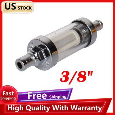 3/8" 10mm Reusable Inline Chrome Gas Glass Fuel Filter Petrol Diesel ...
