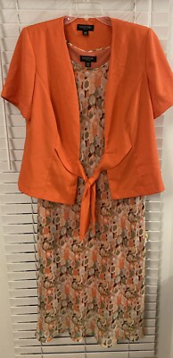Perceptions 2 Piece Set - Multi Color Floral Print Dress With Jacket Sz ...