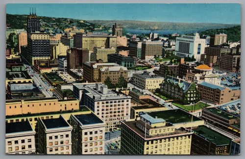 Seattle Washington Business District Bird's Eye View c1951 Chrome ...