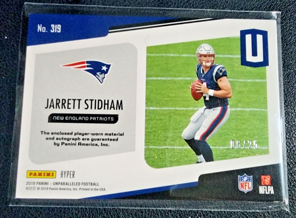 2019 Unparalleled Jarrett Stidham Hyper JSY Auto #6/25 #319 New England ...