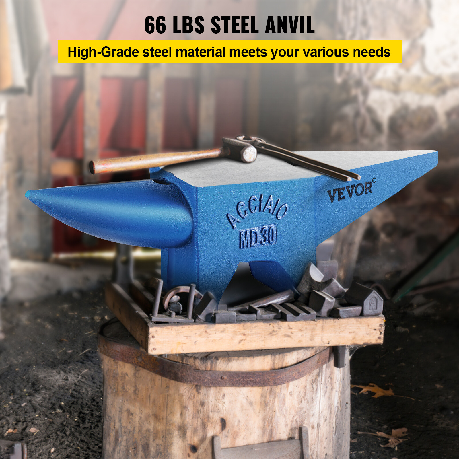 VEVOR Round Horn 66 lbs Blacksmith Forged Steel Anvil - XZGC5002 for ...