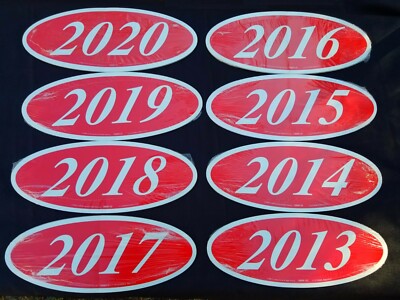 Car Dealer Windshield Oval Model Year Stickers (8 packs) White and Red ...