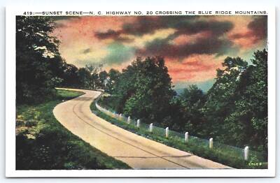 NC Highway 20 Crossing the Blue Ridge Mountains, Sunset Scene, Linen ...