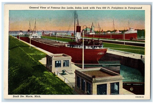1940 General View Soo Locks Sabin Lock Sault Ste Marie Michigan Vintage ...