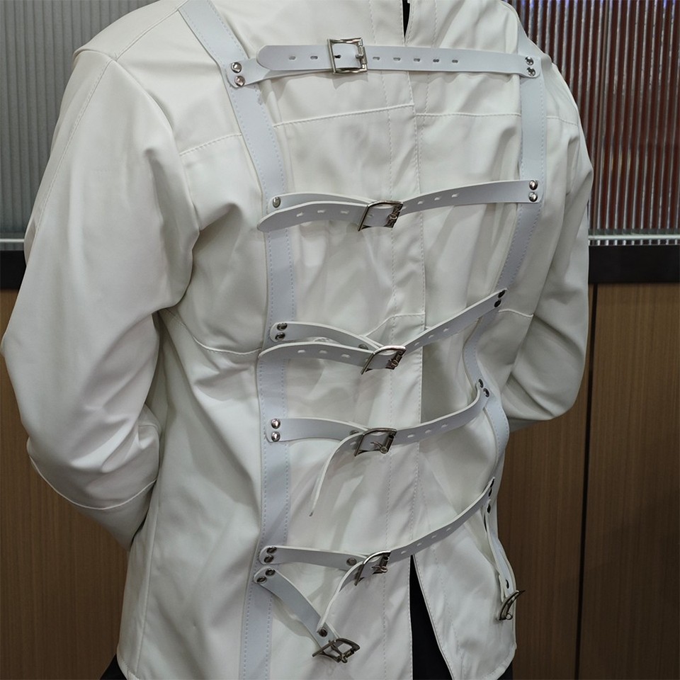 White Asylum Straight Jacket Costume S/M L/XL Body Harness Restraint ...