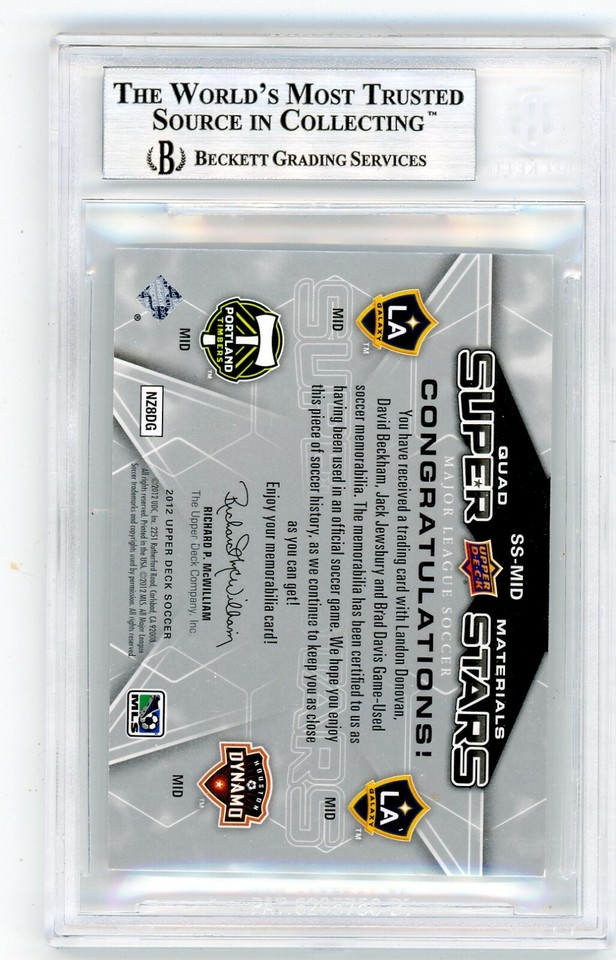 2012 UPPER DECK MLS QUAD MATERIALS JERSEY DAVID BECKHAM LANDON DONOVAN ...