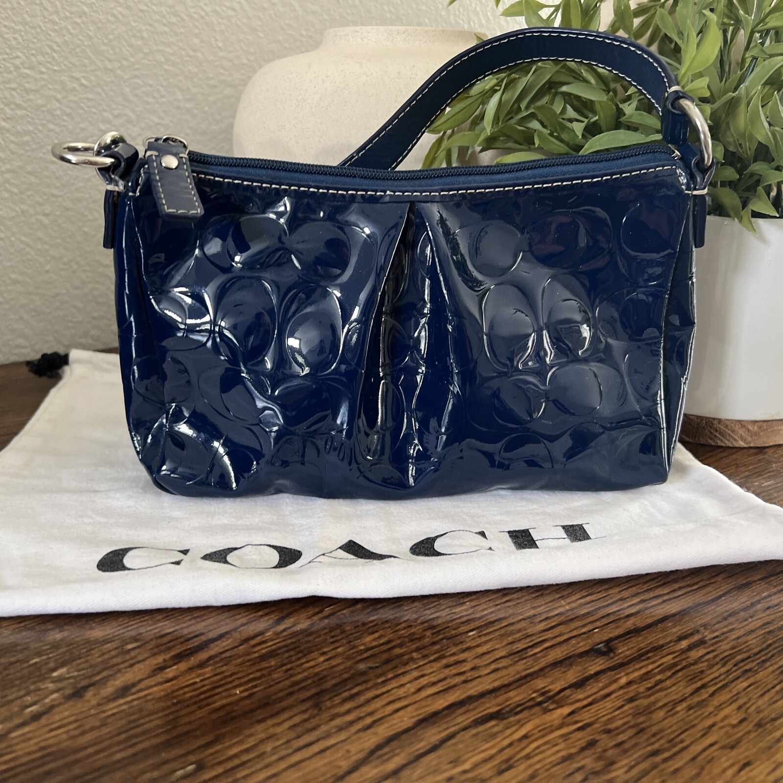 COACH Top Handle Embossed Signature Blue Patent Leath… - Gem