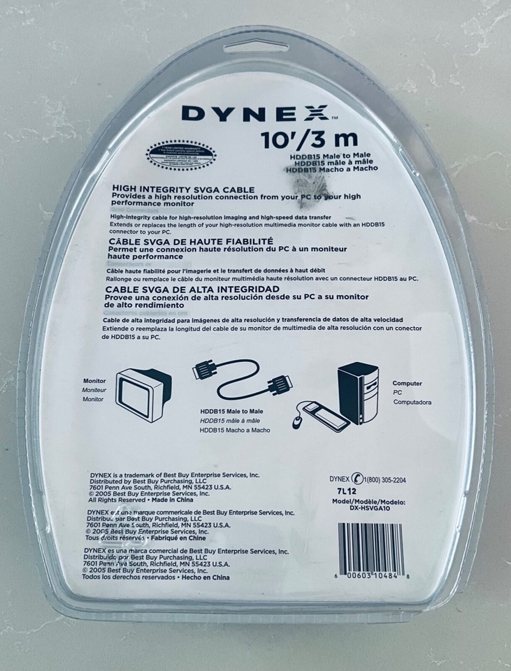 DYNEX 10ft PC VGA/SVGA Video Cable DX-HSVGA10 BRAND NEW SEALED | eBay