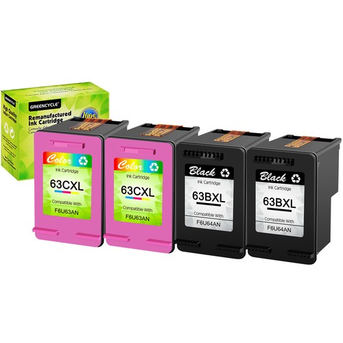 63XL 2PK Black & 2PK Color ink cartridge for HP 63 OfficeJet 3831 4658 ...