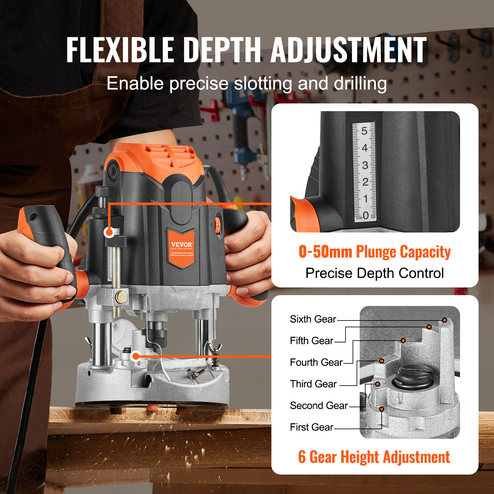 VEVOR Plunge Router Variable Speed Plunge Base Router 3-1/4 HP 12000 ...