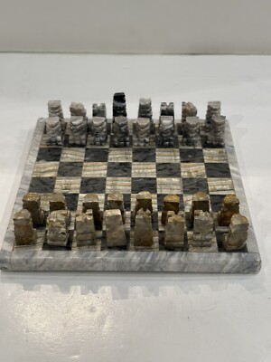 Vintage Mexican Aztec Onyx Marble Chess Set Board Hand Carved Pieces 8 ...