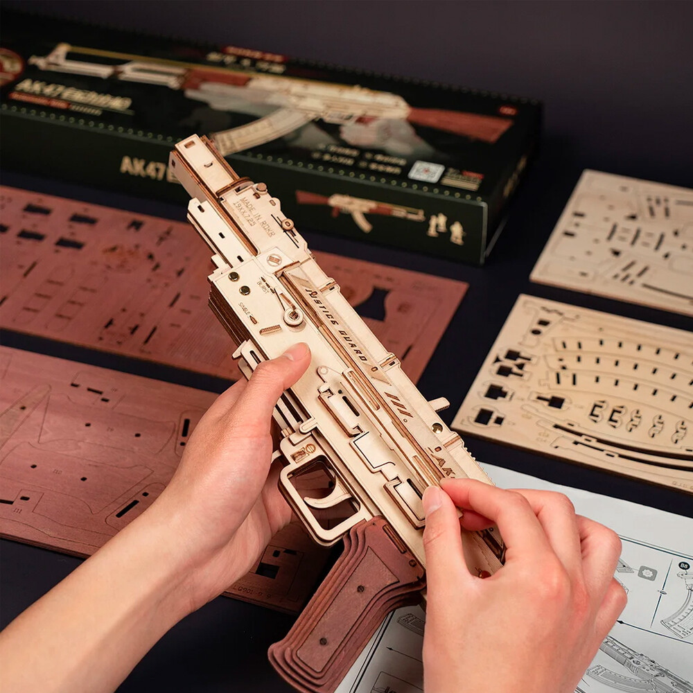 ROBOTIME ROKR AK-47 Assault Rifle Rubber Band Gun Wooden Model Kit ...