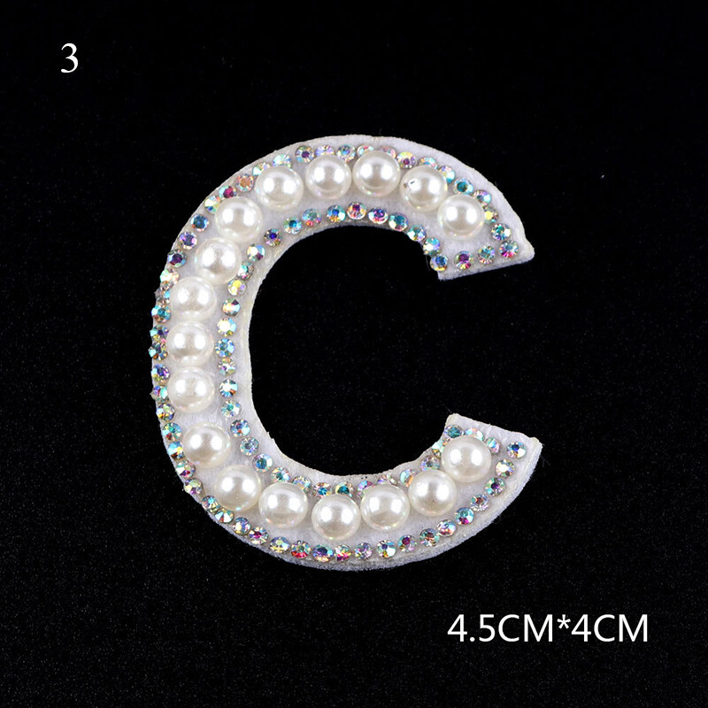 A-Z Letter Pearl Patches Rhinestone Iron Sew On Applique Alphabet ...