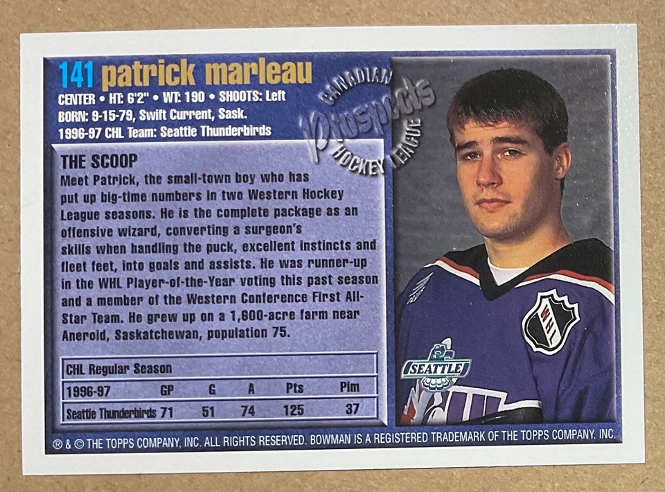 1997-98 PATRICK MARLEAU BOWMAN CHL PROSPECTS CARD #141 SEATTLE ...