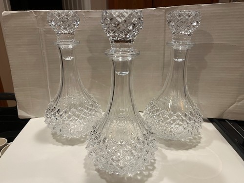 Vintage 11.5"H Cut Glass Wine, Whiskey or Water DECANTERS LOT OF 3 W ...