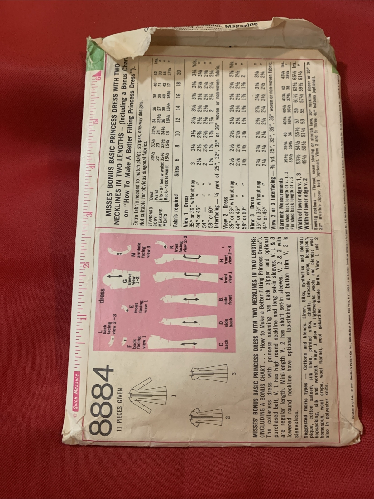 Princess Sheath Dress 16 Simplicity 8884 Sewing Pattern Mini Knee VTG ...