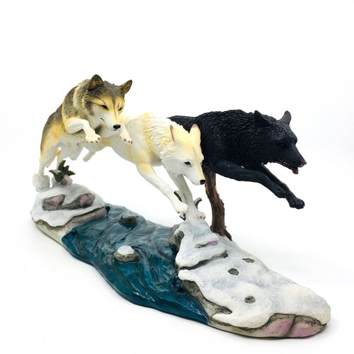 Three Wolves Running on Ice Statue | Wolf Figurine | Wolf Decor | Wolf ...