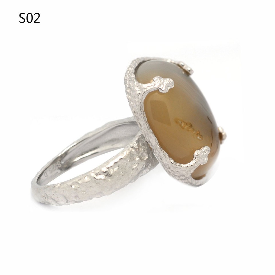 De Buman Natural Agate 925 Silver Ring Size 7 | eBay