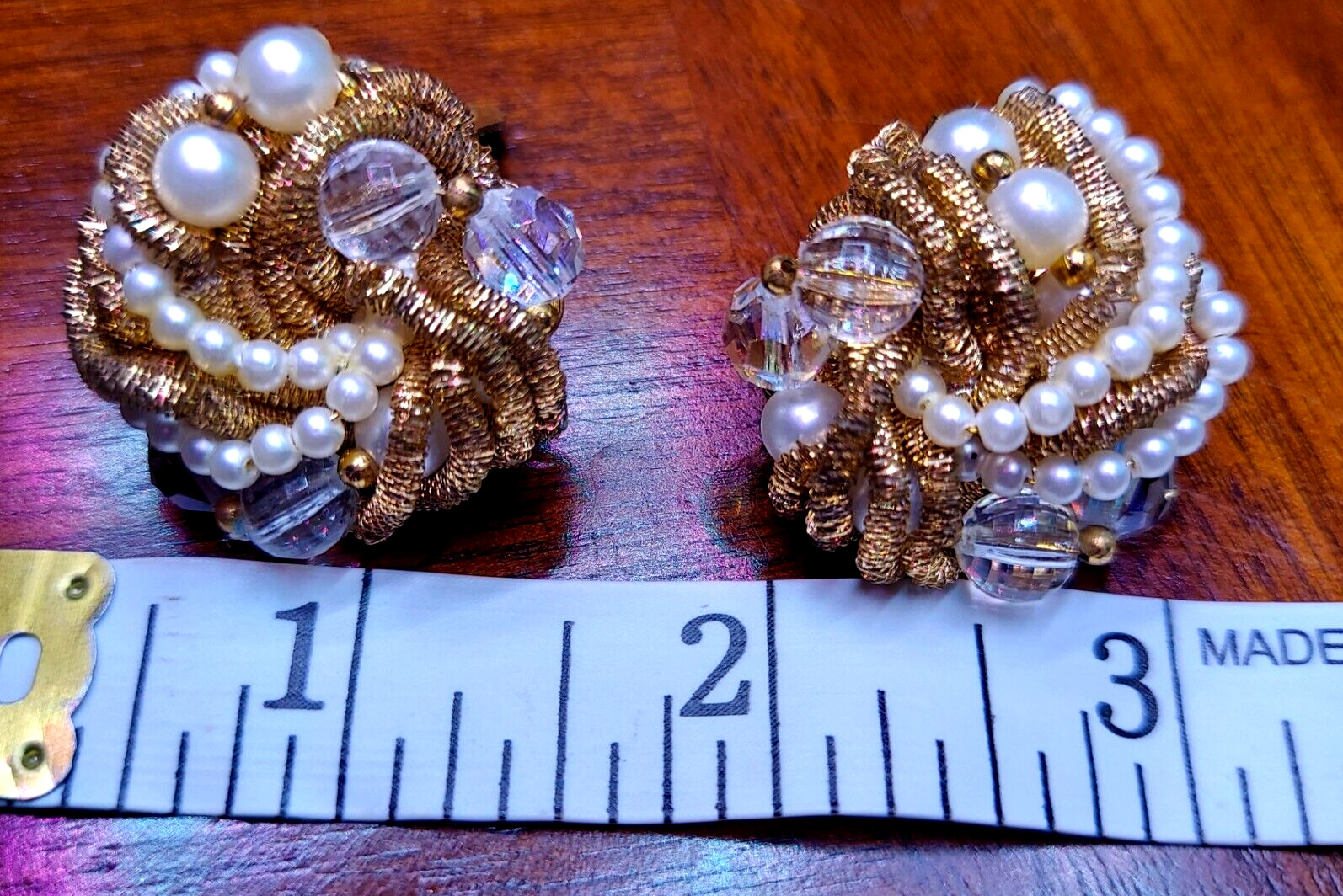 GrannyCore!! Gold, Pearl, AB Cluster Clip Earrings Fi… - Gem