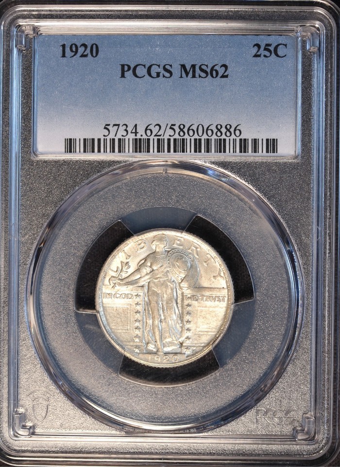 1920 P Standing Liberty Quarter, PCGS MS62, Bright, Lustrous White and ...
