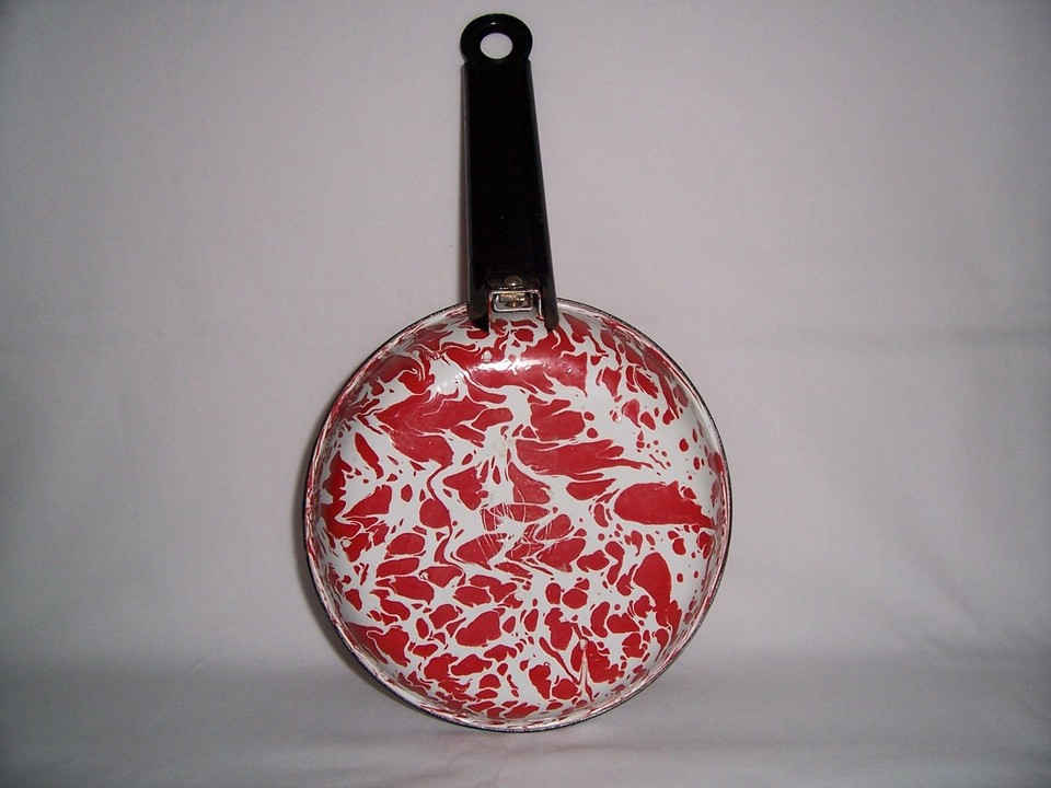 Vintage Rare Graniteware Enamelware Red & White Swirl Frying Pan ...