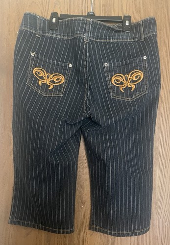 Vintage Pinstripe Denim Capris SZ M W Button Front Embellished Back ...