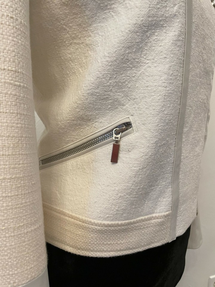 Chico's Womens Asymmetrical Moto Jacket Size 2 Ivory Winter Wheat ...