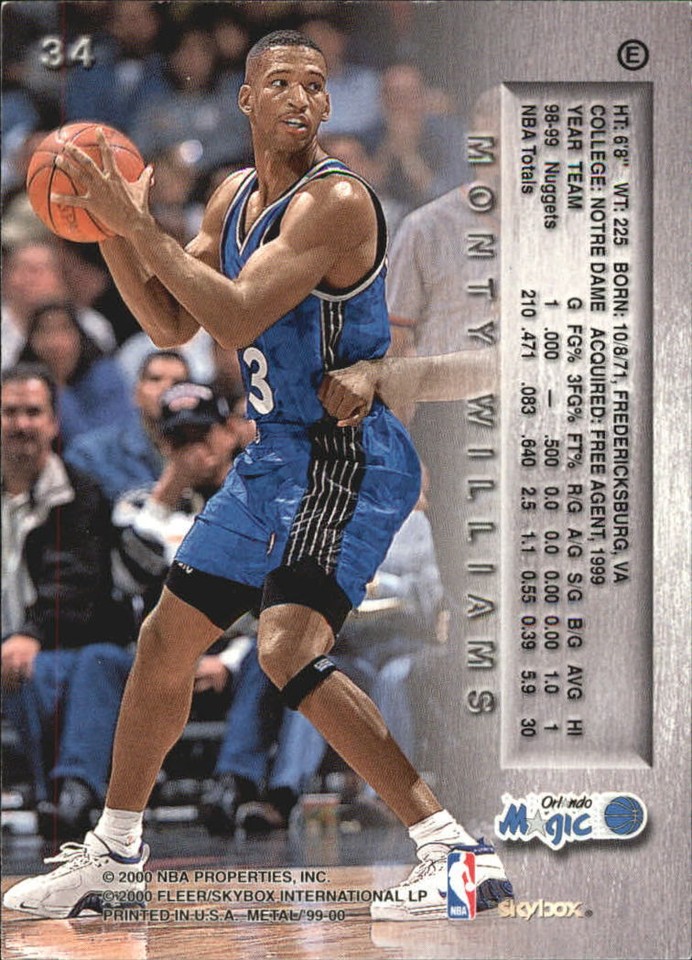 1999-00 Metal Emeralds Orlando Magic Basketball Card #34 Monty Williams ...