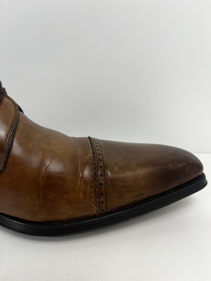 Magnanni 'Carlito' Cap Toe Cognac Brown Leather Derby Shoes Men’s Size ...