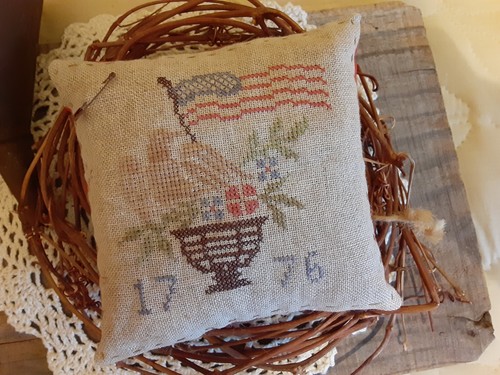 Completed Cross Stitch Pinkeep - Eagle and Flag- stitched by Pines and ...