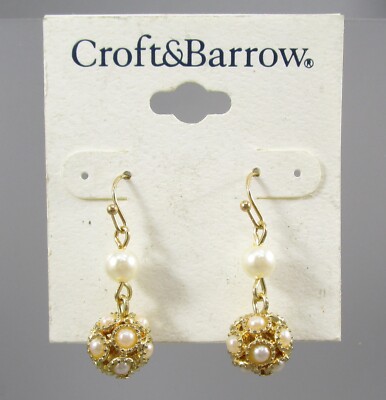 New Croft & Barrow Gold Tone Dangle Faux Pearl Post Hook Earrings 109V ...
