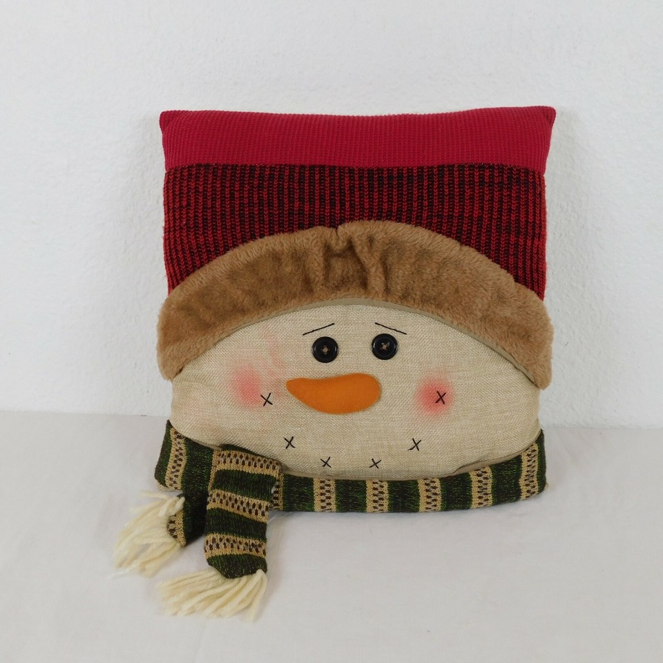 Handmade 3D Snowman Face Christmas Throw Pillow Carrot Nose Button Eyes ...