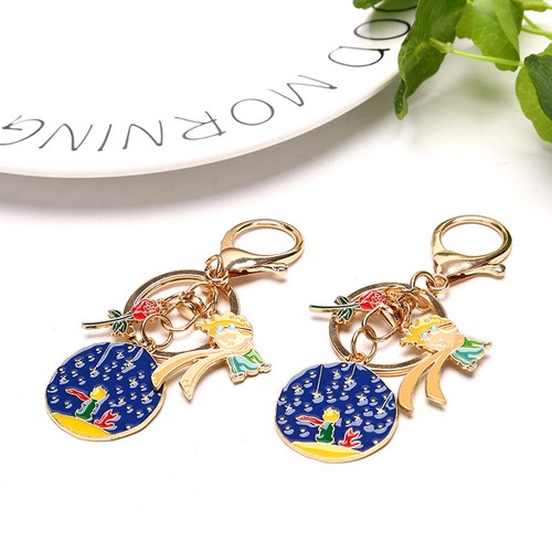 Fashion Metal Rose Keychains Starry Little Prince Keyring Creative Boy ...
