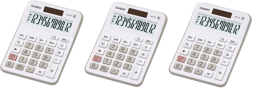3 x Casio, MX-12B-WE Desk Calculator 12-digit Display, Solar Powered ...