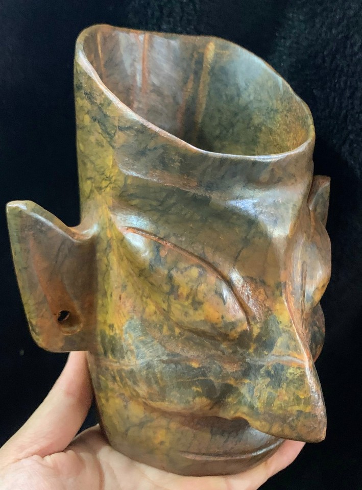 6"China Hongshan Culture Old Jade Carved Sanxingdui People Head ...