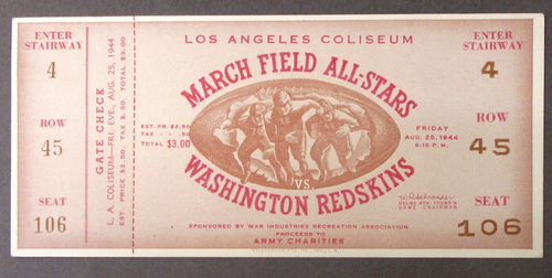 rare 1944 WASHINGTON REDSKINS v MARCH FIELD ALL-STARS football FULL ...
