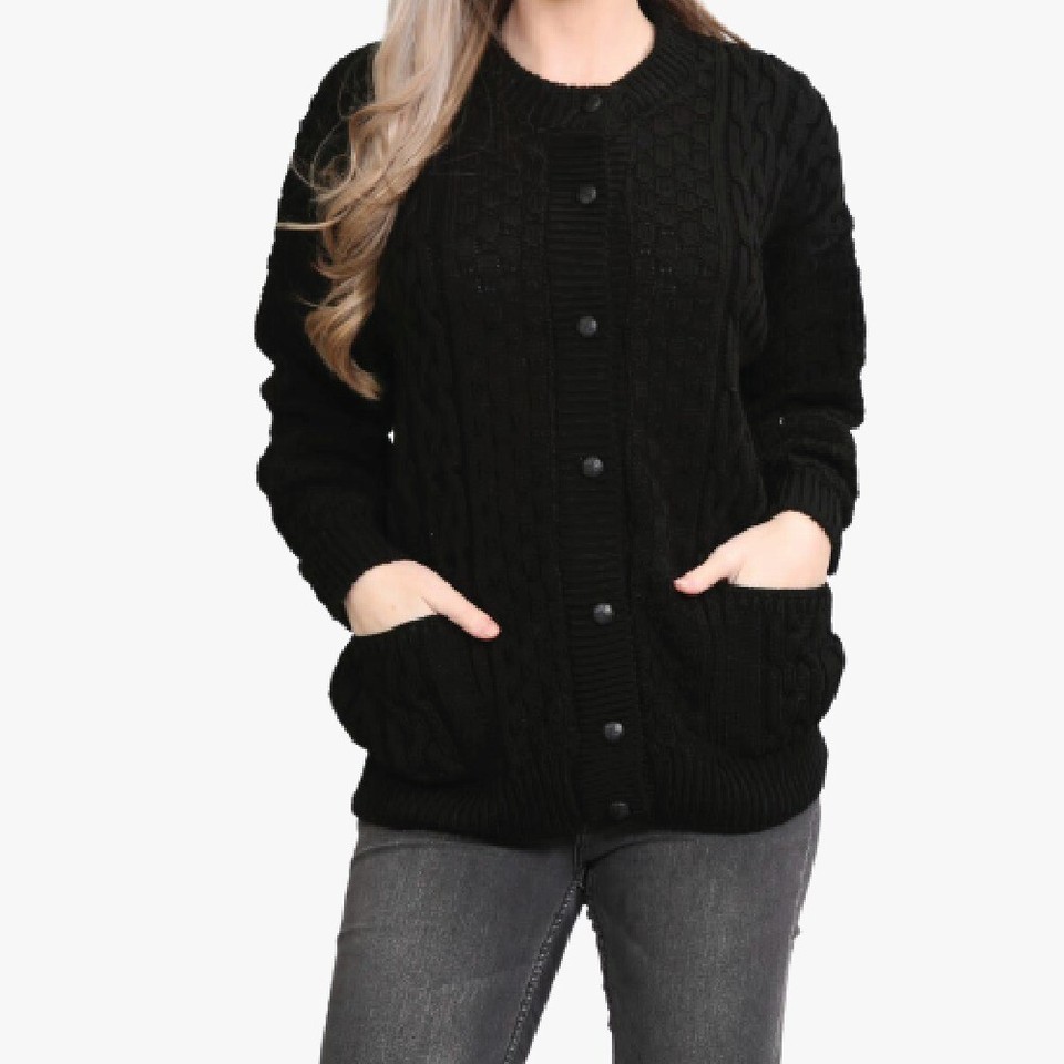 Women's Ladies Winter Round Neck 7 Button 2 Pocket Soft Cardigan ...