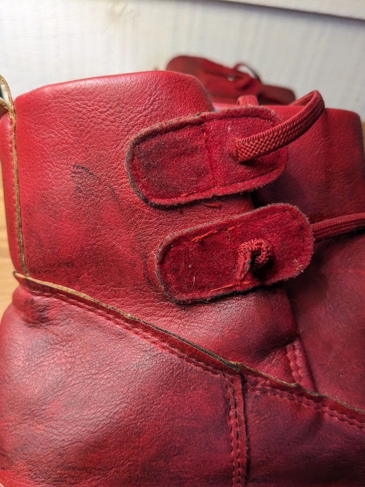 Womens Red Leather Booties Ankle Boots Round Toe Shoes Retro 6.5 ...